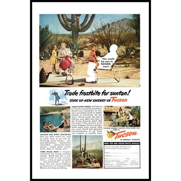 Tucson | Art | 953 Tuscon Arizona Tourism Vintage Print Ad Southwest ...